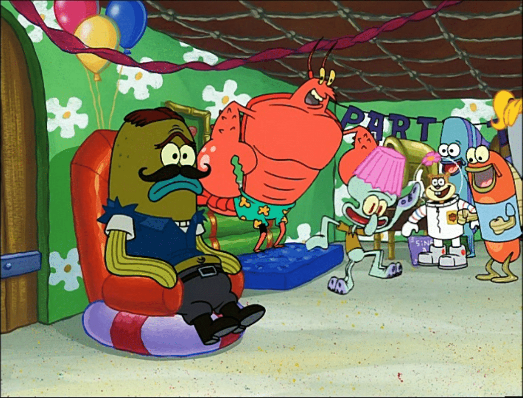 Squidward partying while mustached fish sits: Squidward, Party, Dancing ...