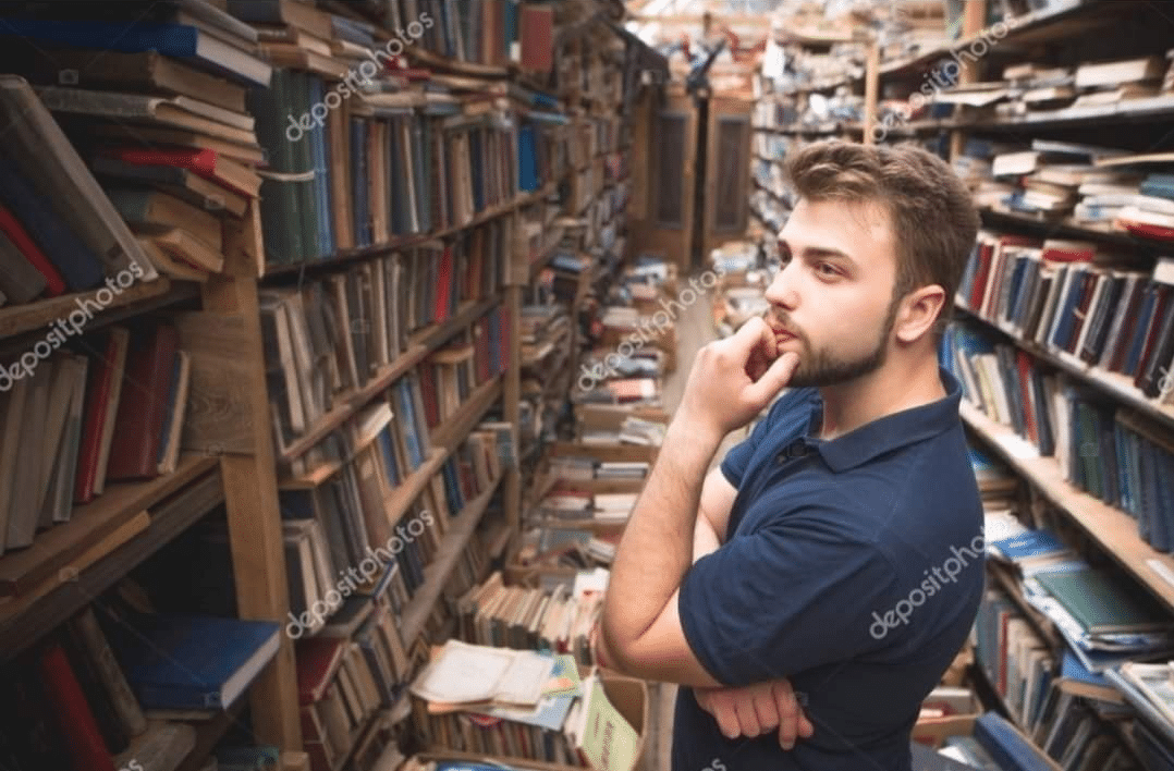 Meme Generator - Man thinking in library - Newfa Stuff