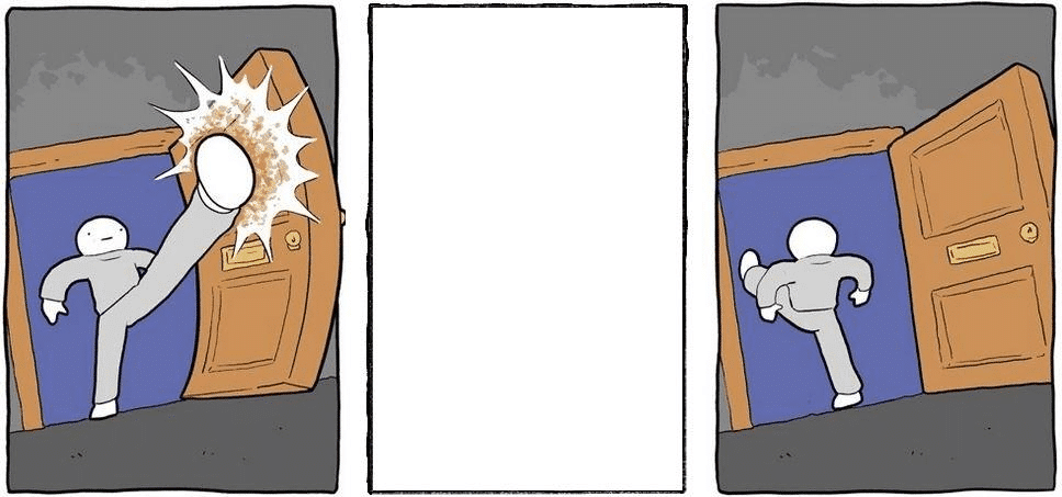 Meme Generator - Kicking in door then leaving comic - Newfa Stuff
