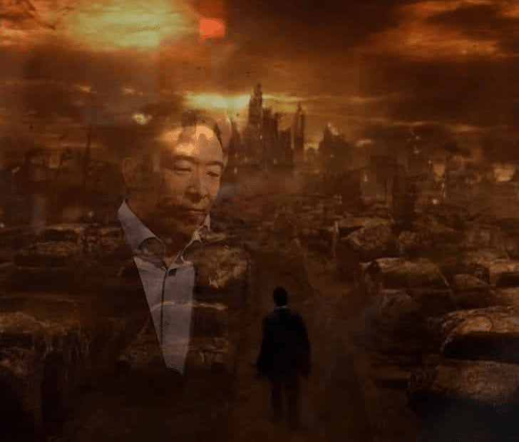 Meme Generator - Andrew Yang in burning city - Newfa Stuff